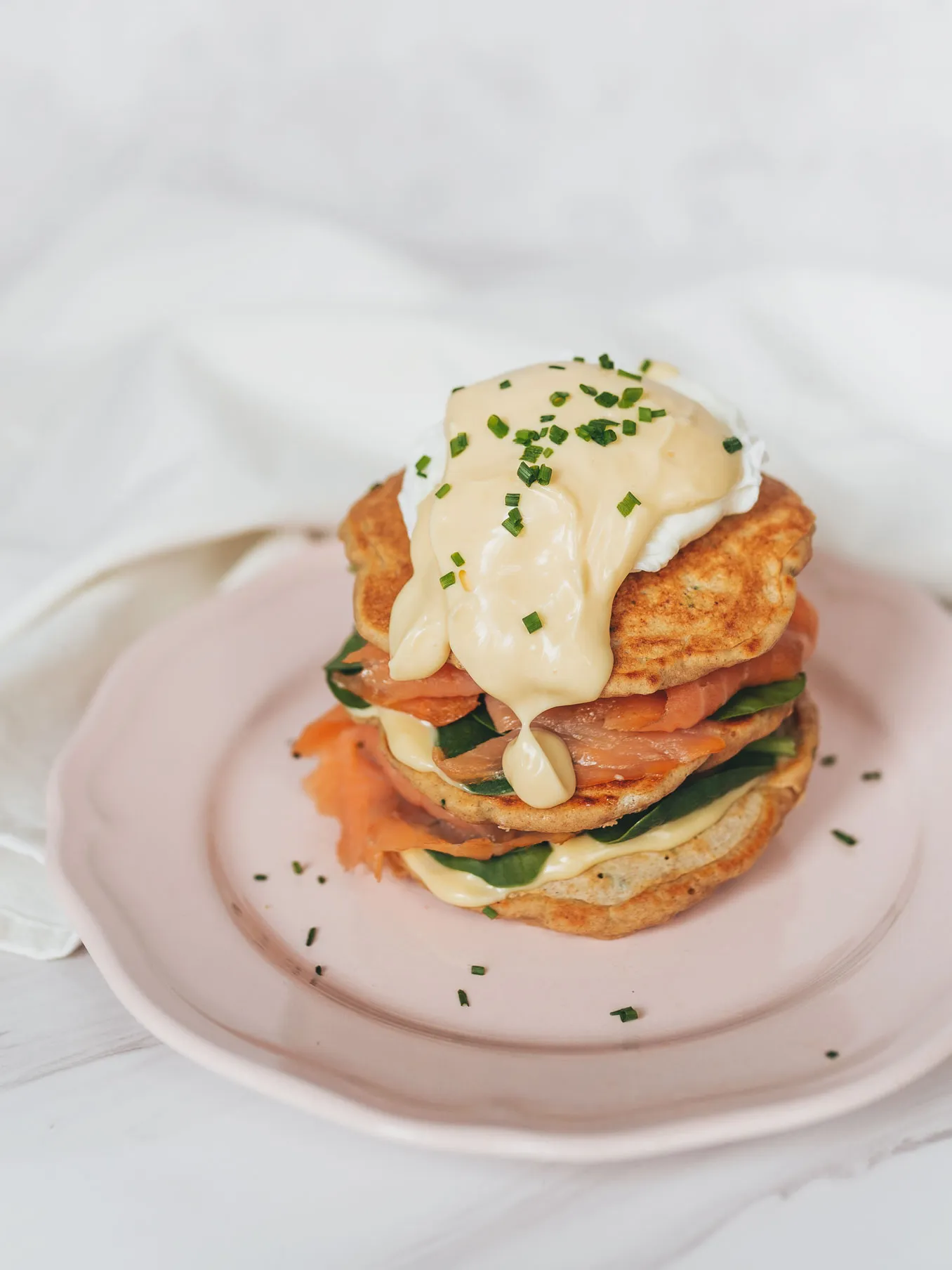 Eggs Benedict Pancakes with Smoked Salmon - Chloe Ting Recipes